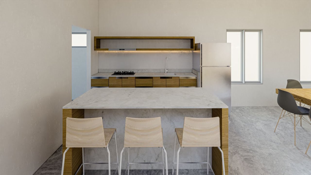 A Simple Kitchen Area of 15.53 sqm | SketchUp 2021 + Enscape 3.5 - YouTube