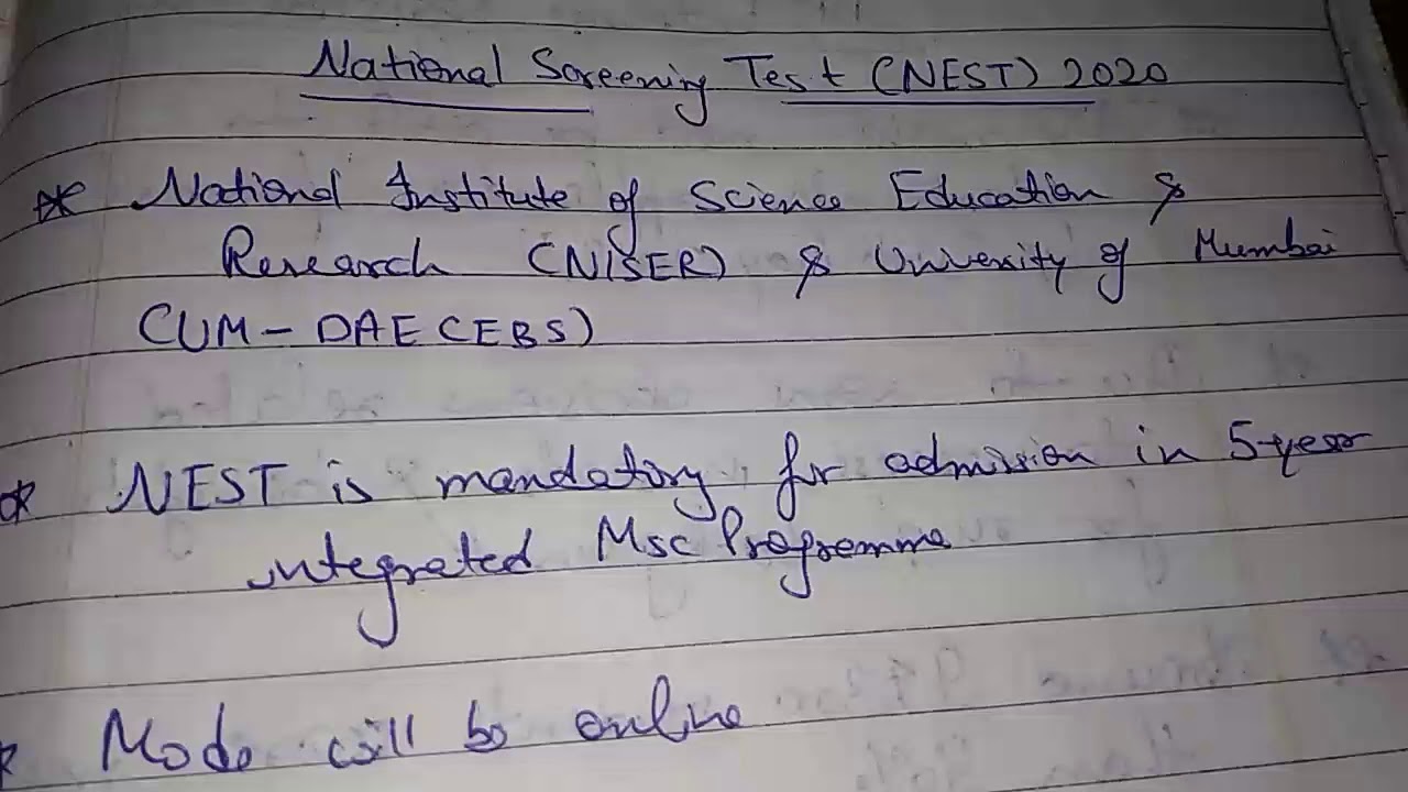 National Entrance Screening Test (NEST) 2020 exam Pattern | nest exam ...