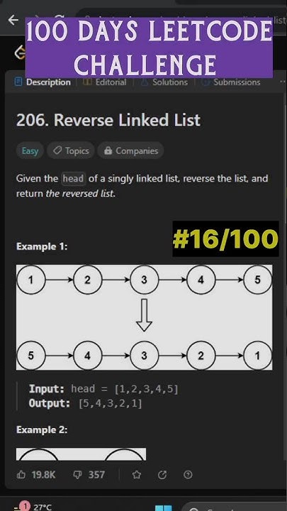 Day 16100 Leetcode Challenge 🚀 206reverse Linked List Coding Leetcodechallenge Youtube