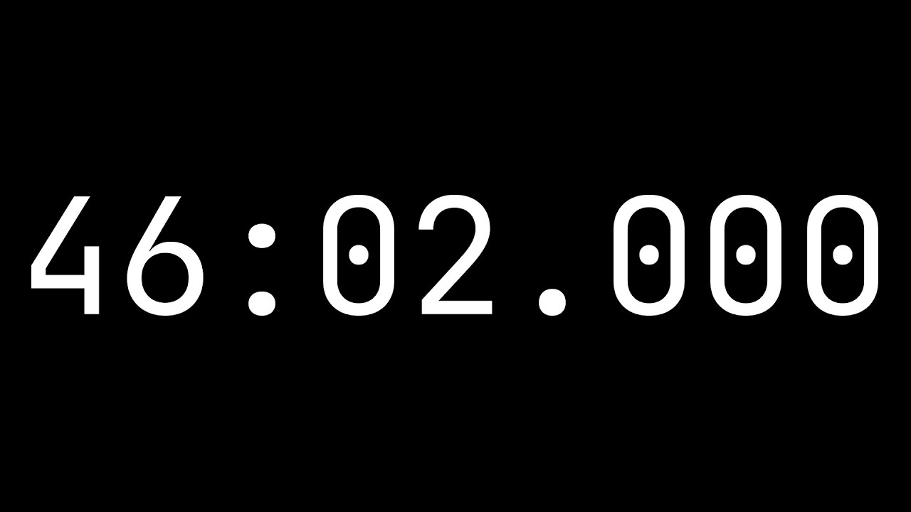 Countdown timer 46 minutes, 2 seconds [46:02.000] - White on black with ...