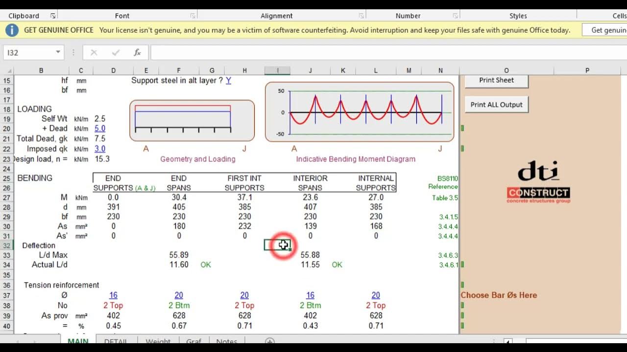 EP 8. Analysis & Design of a reinforced concrete continuous beam with RCC 95 excel spreadsheet ...