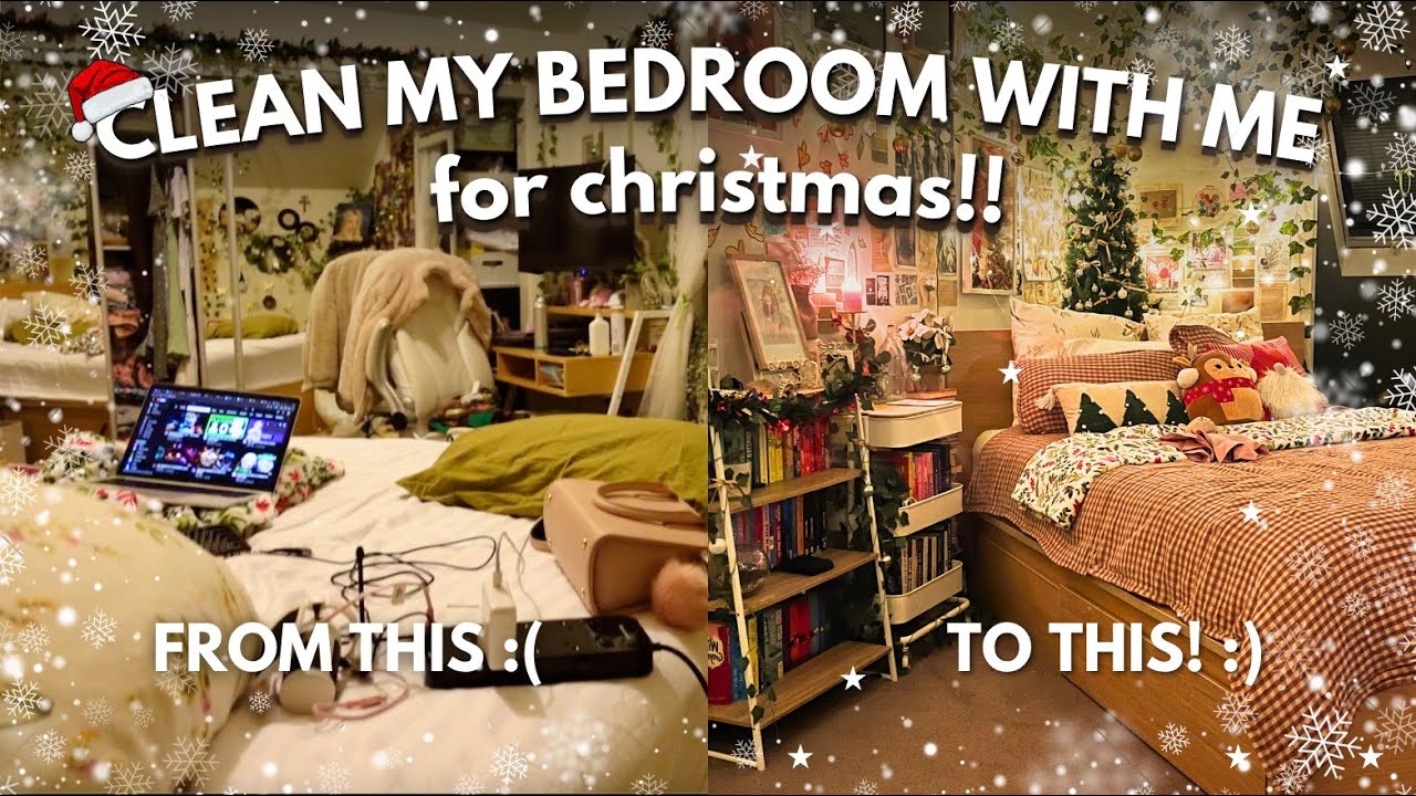 CLEAN MY BEDROOM WITH ME FOR CHRISTMAS!! cozy, motivating cleaning🎄🎅 🤍 ...