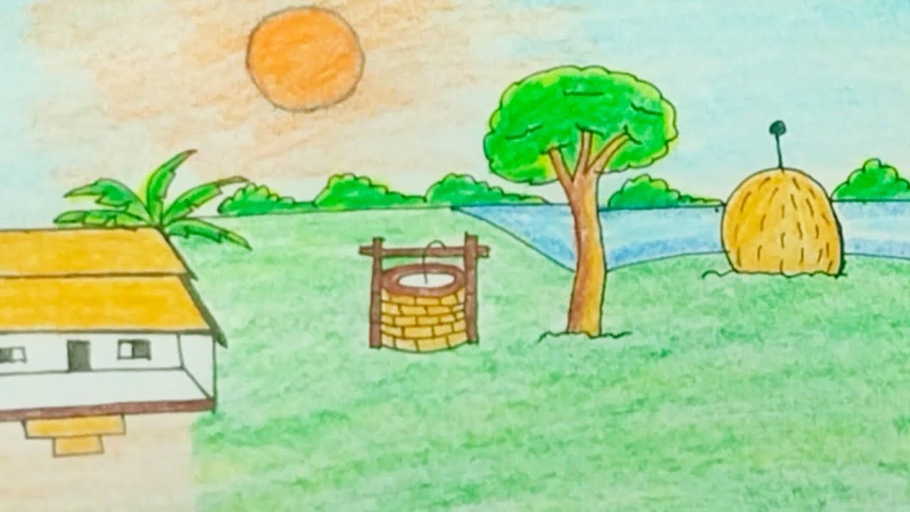Gramer drisso drawing easy //গ্রামের দৃশ্য আঁকা/ছোটদের ছবি আঁকা - YouTube
