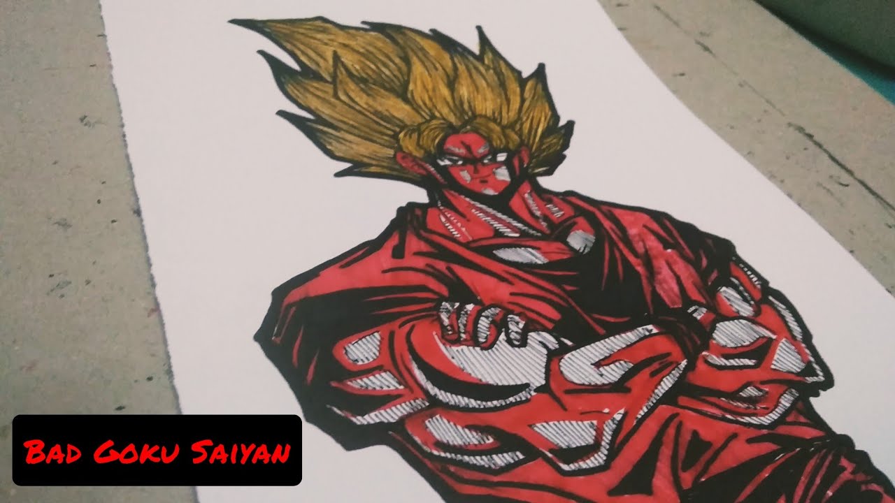 How to Draw Goku Saiyan Very bad / my own style - YouTube