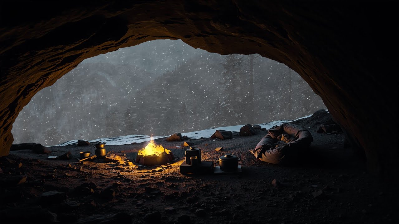 blizzard in a closed cave - stop overnight while the snow is still ...