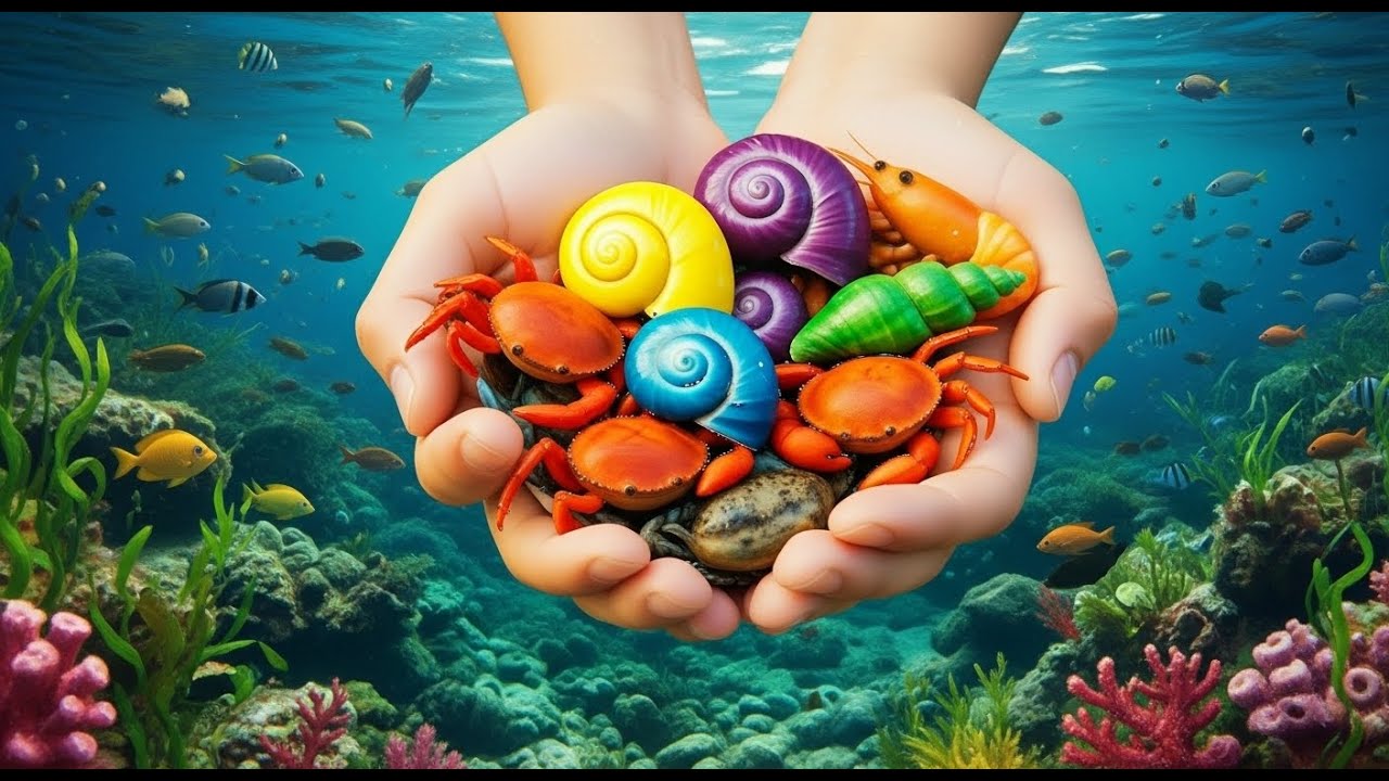 Happy Finding and Catching Crabs and Snail Under Hot Day At Field in ...