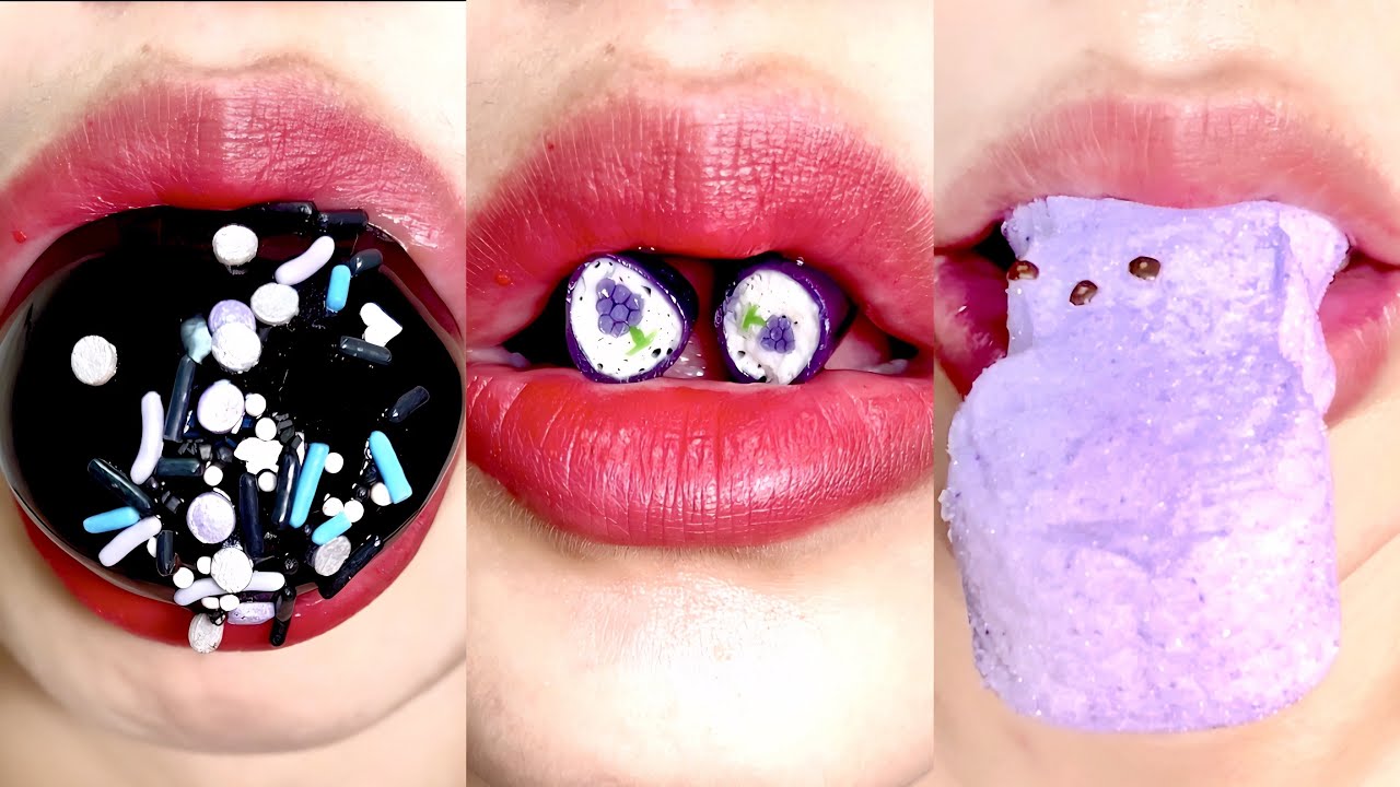 asmr SATISFYING PURPLE DESSERT eating sounds MUKBANG 먹방 HONEY COMB ...