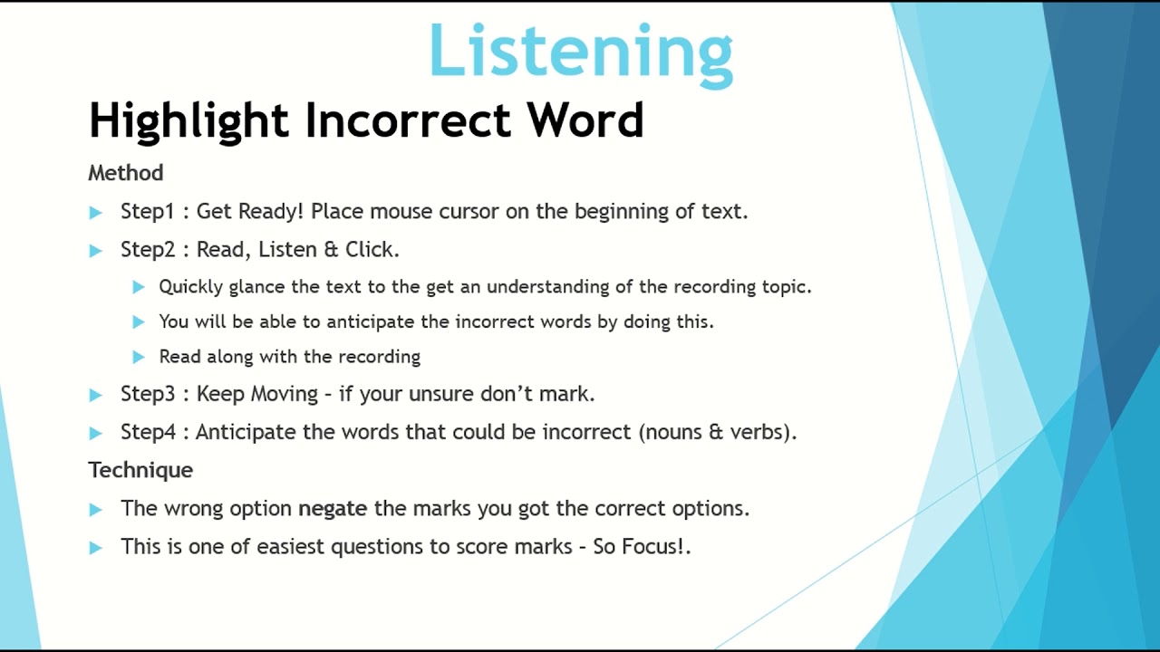 Highlight Incorrect Word | PTE Listening | Methods, Tips & Techniques ...