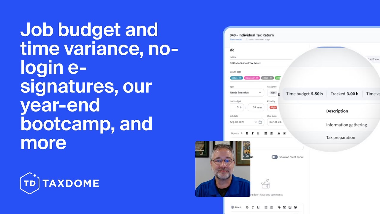 TaxDome November update: job budget and time variance, no-login e ...
