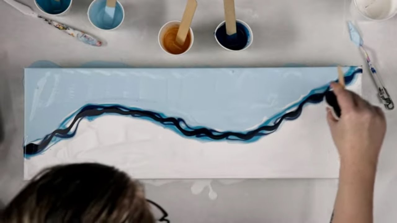 (738) STUNNING Blue and Gold Split Color Dutch Pour, Acrylic Pouring ...