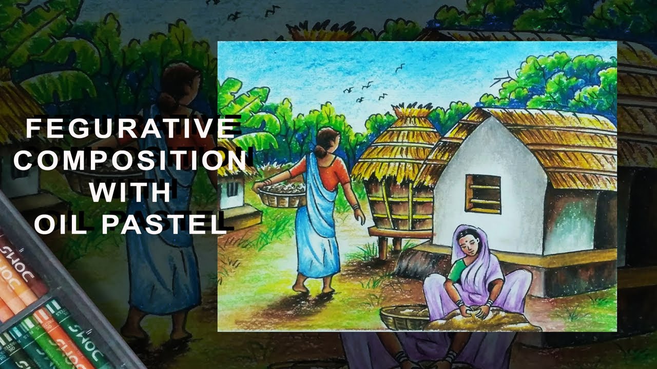 How to draw a Figurative composition Scenery | Step by step Oil pastel ...