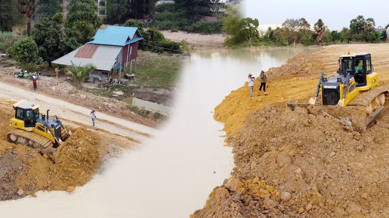 Great Work! Dump truck moving soil operating Machine Dozer SHANTUi ...