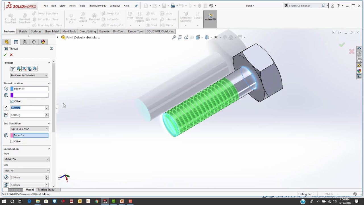 Thread feature in SOLIDWORKS to save your time - YouTube