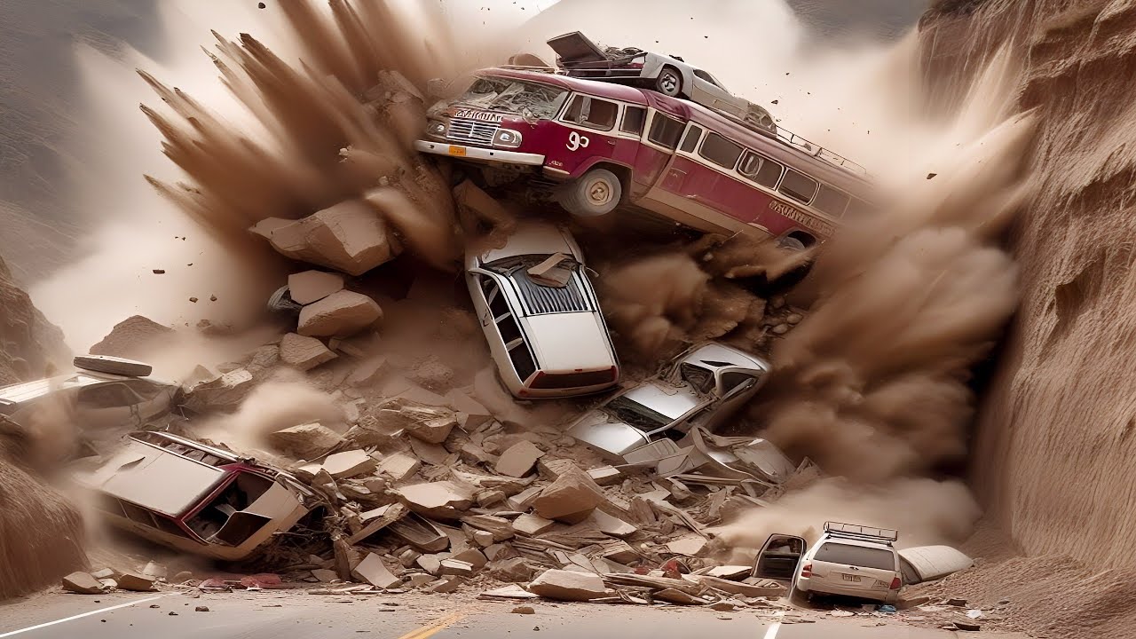 Huarochirí, Peru rock slide crushes vehicles at km 97 of the Central ...
