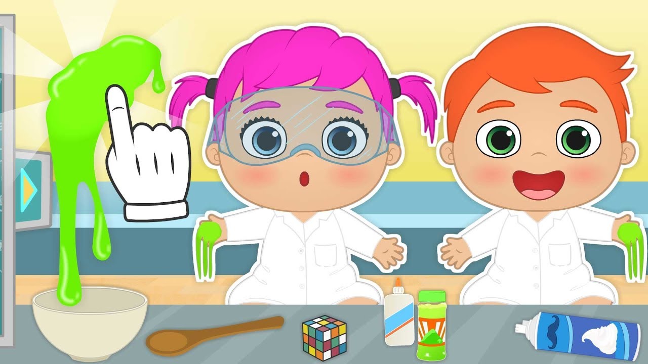 BABY ALEX AND LILY ⚗ How to make Green Slime | DIY Slime Cartoons - YouTube