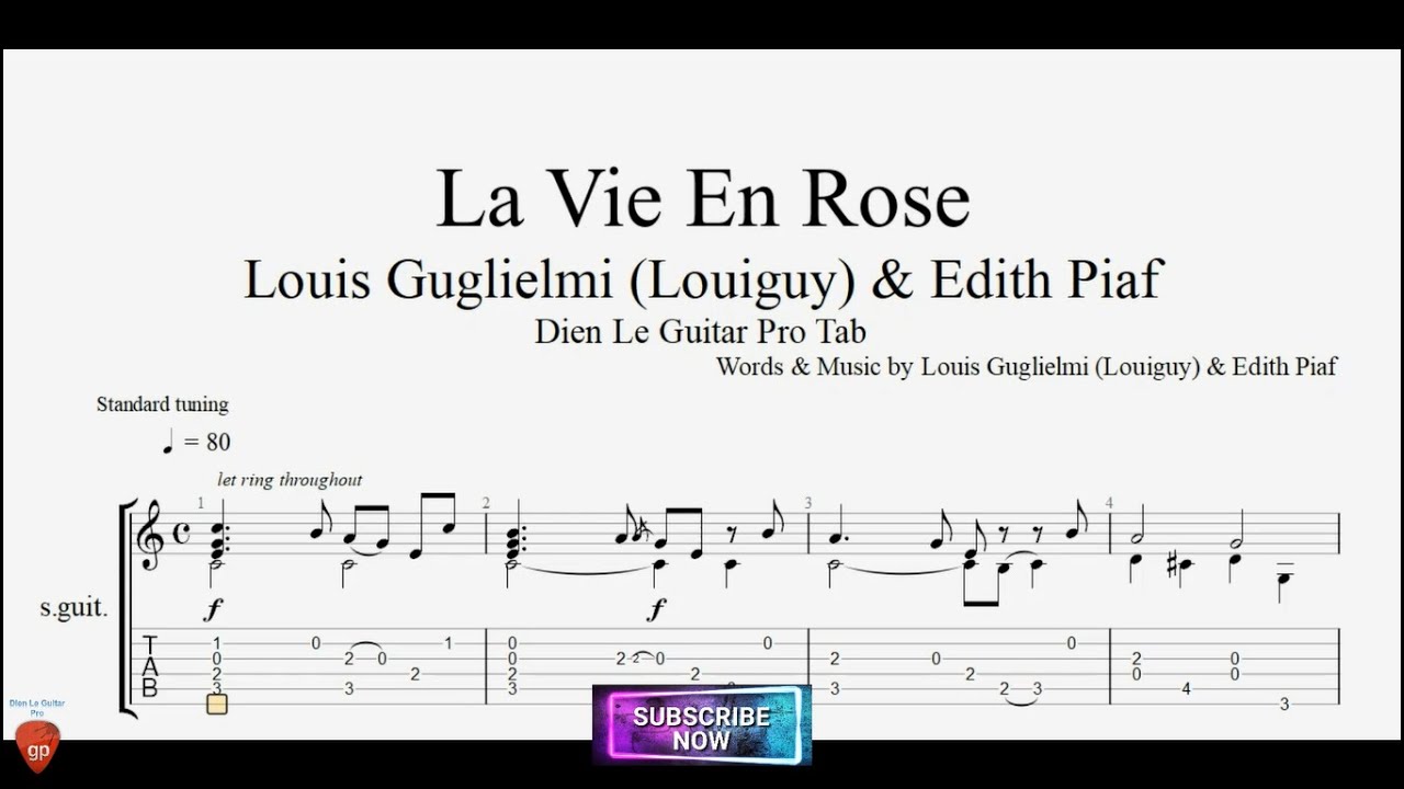 La Vie En Rose with Guitar Tutorial TABs - YouTube