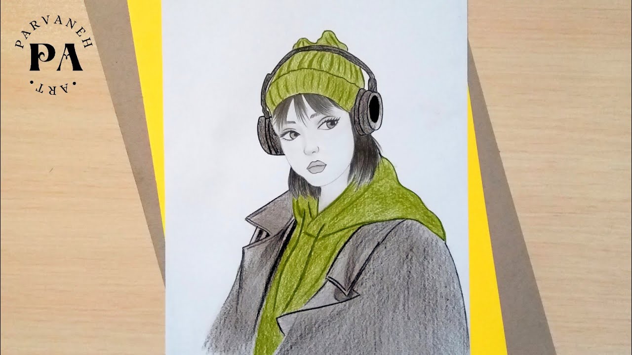 How to draw a girl Listening to music step by step for beginner || Draw ...