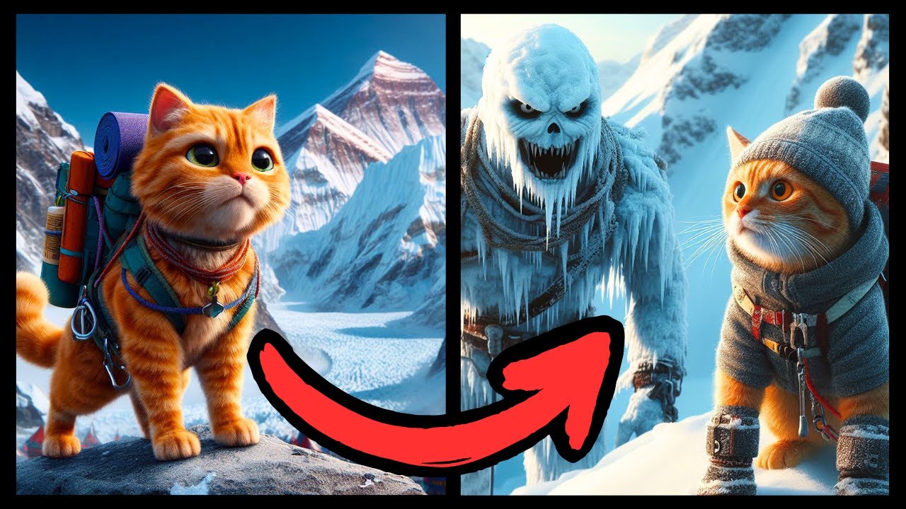 Everest cat climbs and meets some cool snowmen ⛄ #aicat #cute - YouTube