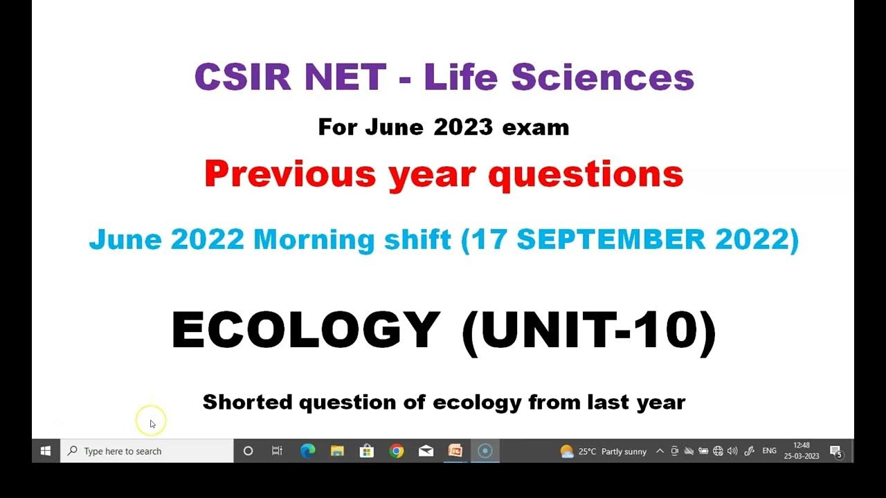 ECOLOGY-UNIT-10 PYQ CSIR LIFESCIENCE June 2022 Morning shift. @sosstudies #csirnet #lifescience ...