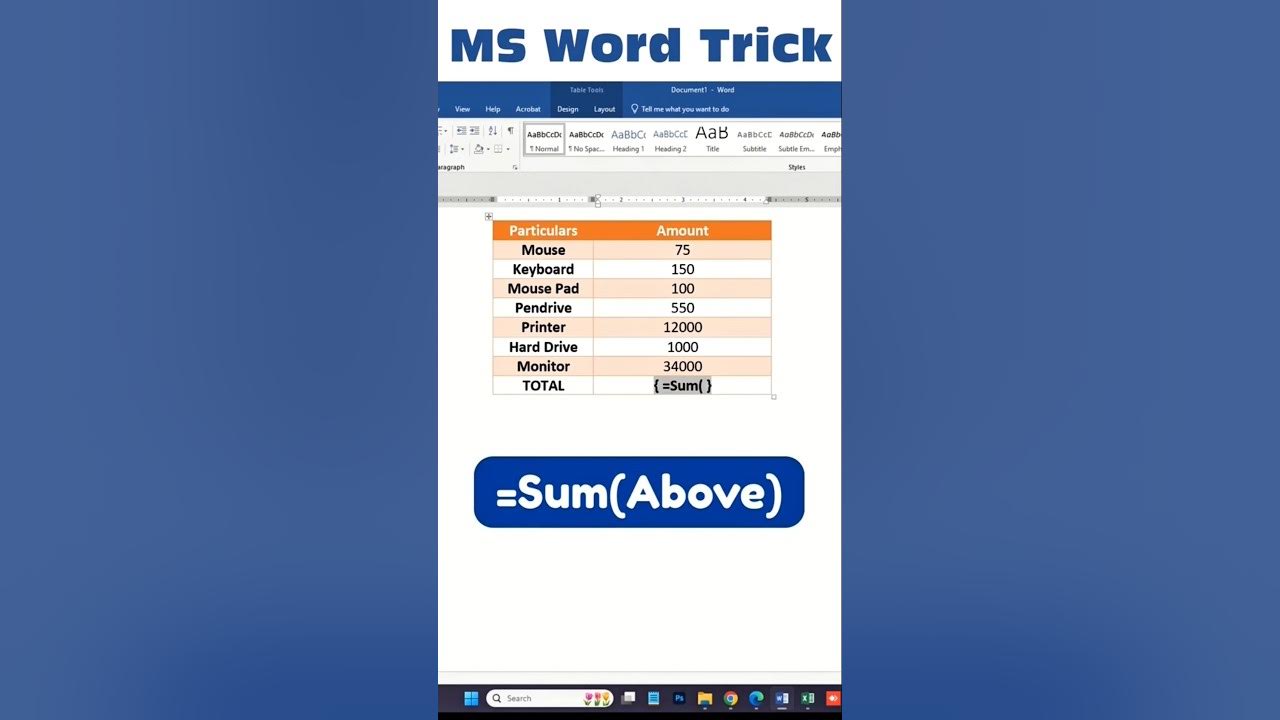 how table calculation in Ms word #mswordtricks #computertricks #shortvideo #viralvideoshort ...