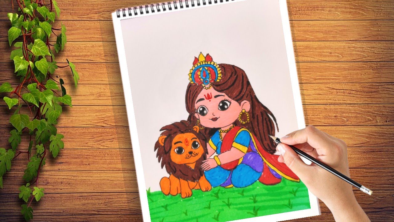 🥰Cute Durga maa drawing | How to draw maa durga maa for beginners ...