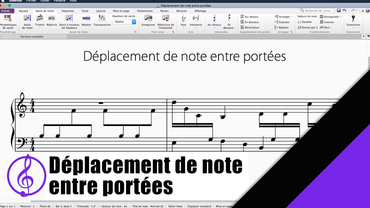 Déplacement de note entre portées - Tutoriel Sibelius (français) - YouTube