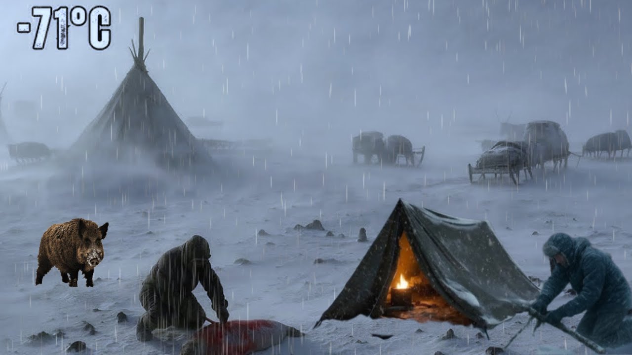 Extreme winter snow storm -70° Snowstorm and wolves, I'm hiding in a ...