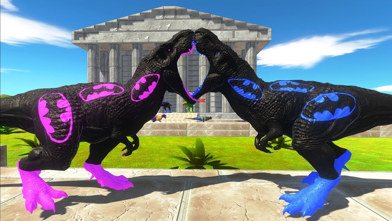 PURPLE BATMAN T-REX vs BLUE BATMAN T-REX DEATH RUN - Animal Revolt ...