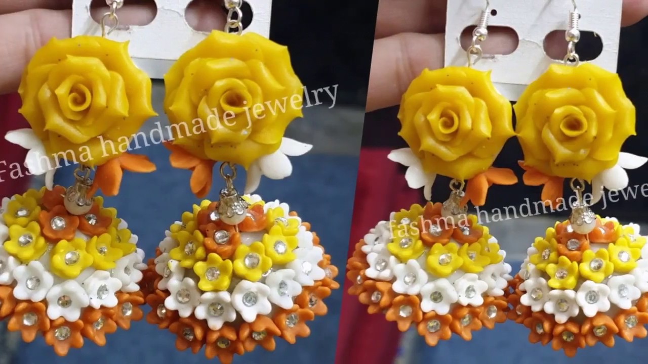 DIY! Clay Jhumka Tutorial || Yellow and white Clay Jhumka from clay ...