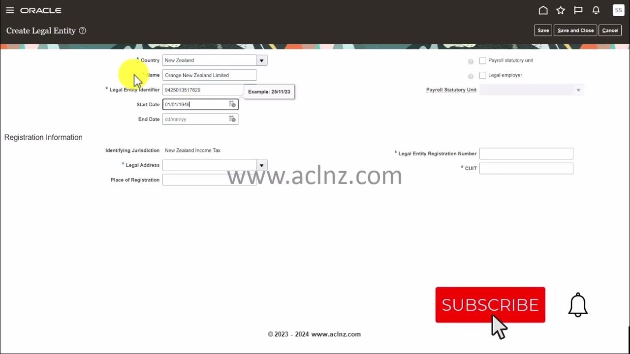 How to create Legal Entity in Oracle Fusion SaaS Cloud? (R 13 / Ver 23D) - YouTube