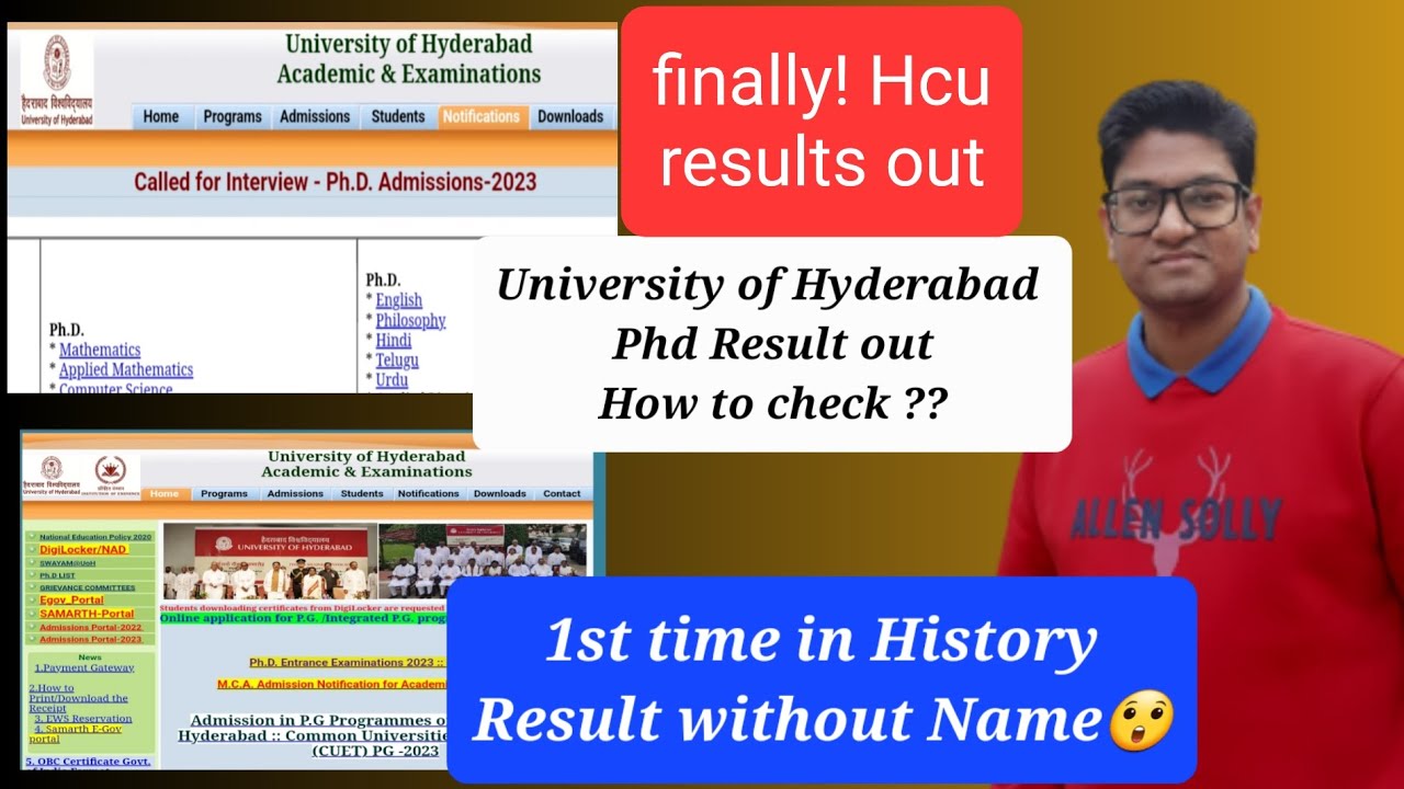 Big News ! (UoH)HCU Phd written Result 2023 released for All subjects ...