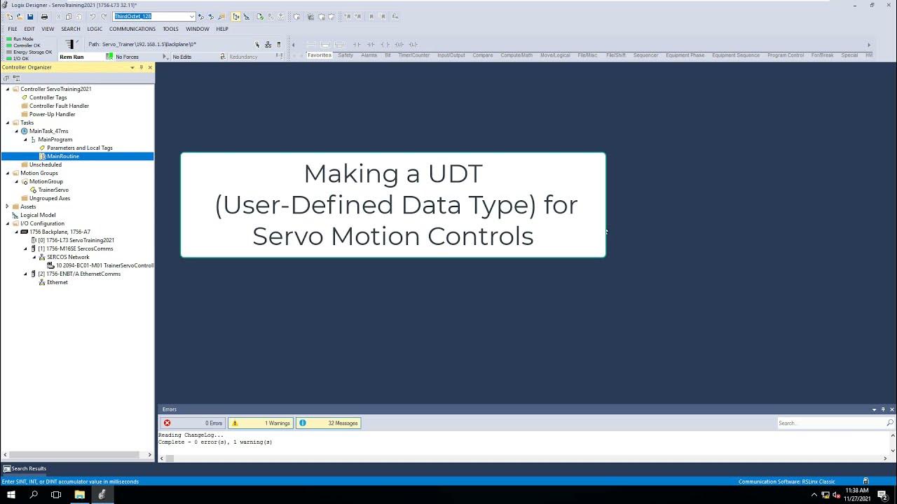 Studio 5000 Servo Motion Axis UDT | User-Defined Data Type - YouTube
