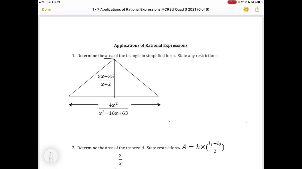 1-7 Applications of Rational expressions MCR3U - YouTube