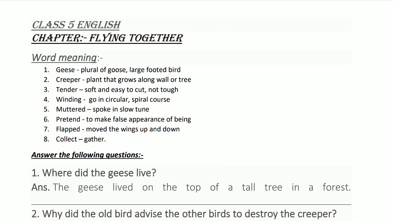 Class 5 English FLYING TOGETHER - YouTube