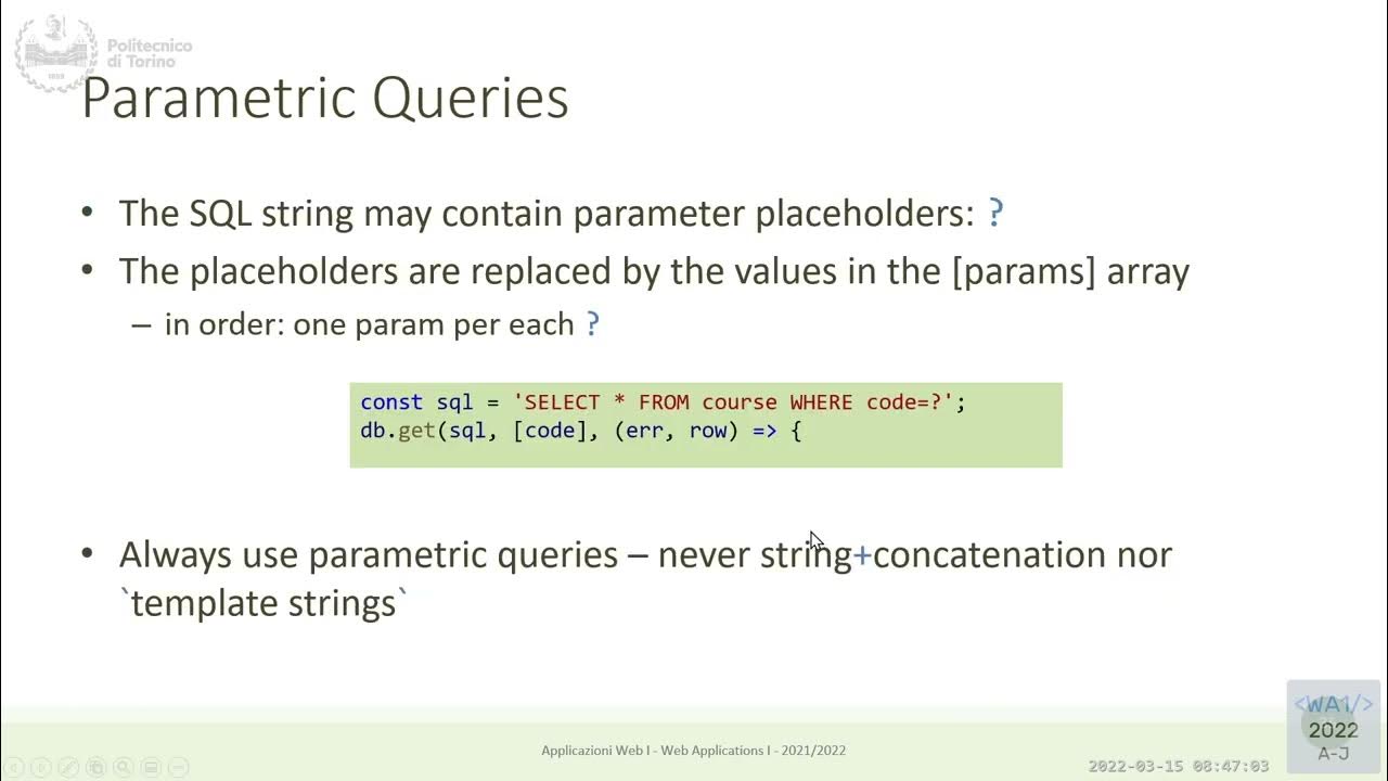 WA1-2022-L07: JavaScript Asynchronous Programming. Interfacing with SQLite. - YouTube