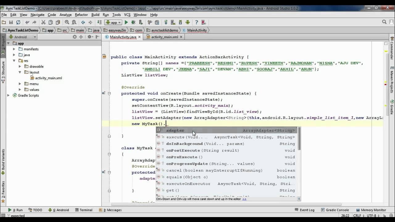 Android Studio Tutorial 66 AsyncTask with ListView example - YouTube