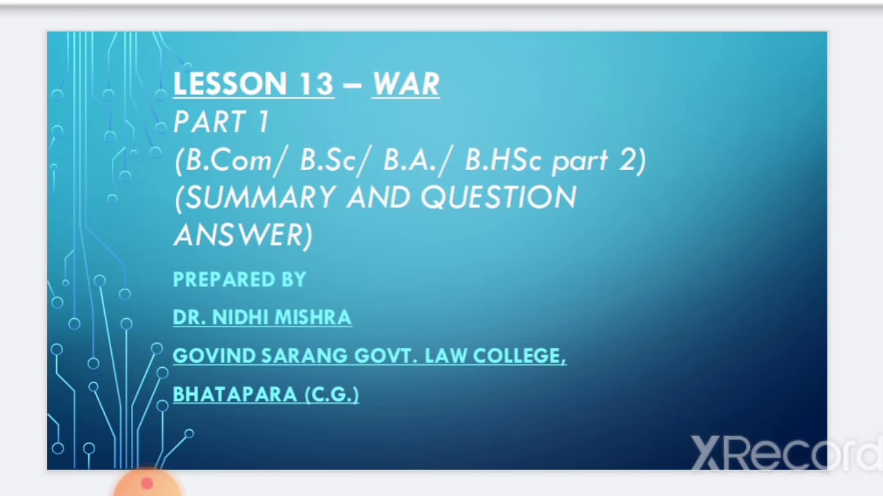 Lesson 13 - WAR (Part 1 summary and question answers) - YouTube