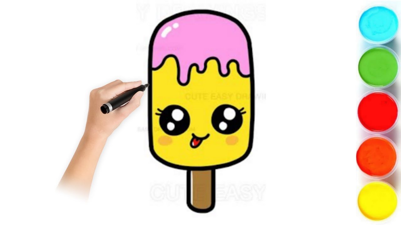 How to Draw a Cute Mango Strawberry Ice Cream Easy for Kids and ...