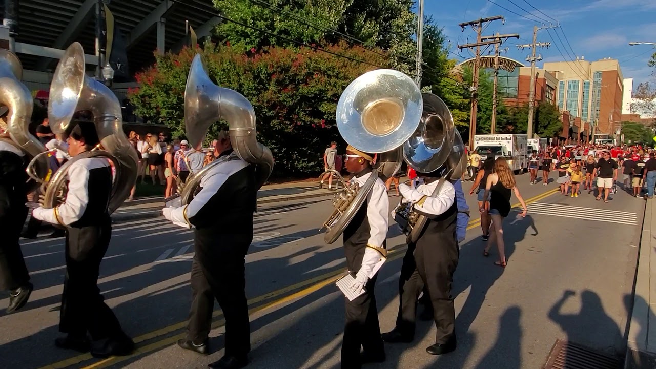 Vanderbilt Spirit of Gold marching band entering stadium before Georgia ...