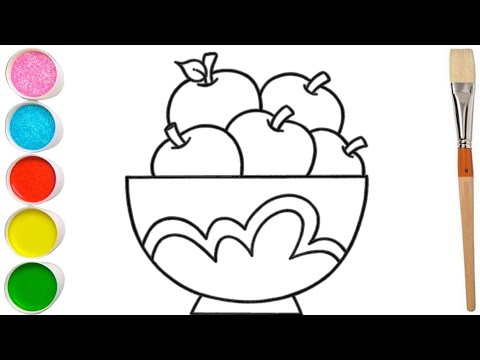 How to Draw a Apple bowl for Kids | Coloring and Painting of a Apple ...