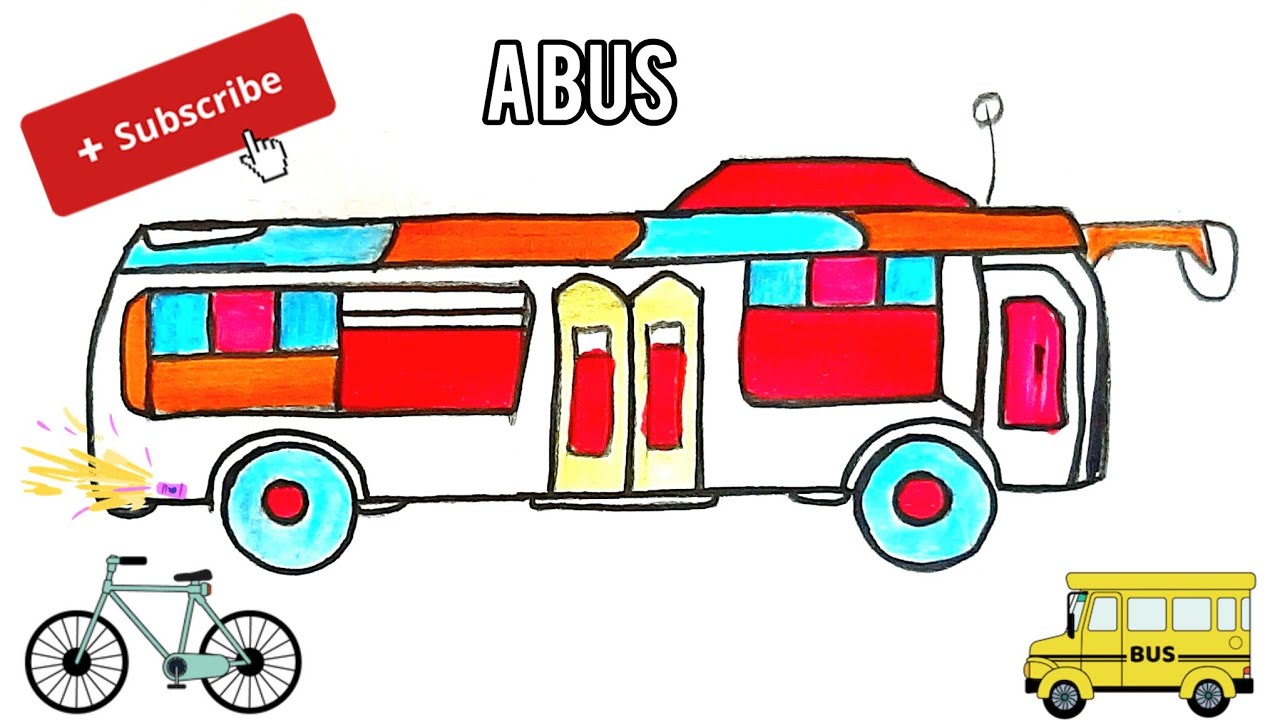How To Draw A Cute BUS For Kids 🧡| kids Drawing And Satisfying ...
