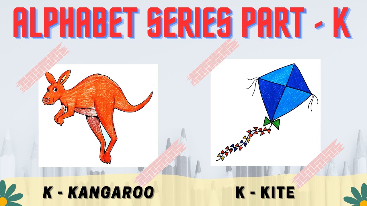 How to colour Kangaroo and Kite - Colouring Alphabet K - YouTube
