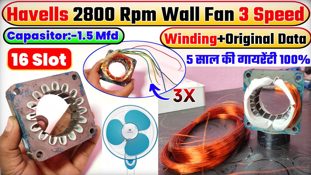 16 Slot 2800 Rpm Havells Wall Fan/Table Fan 3 Speed Winding 😱। 16 slot ...