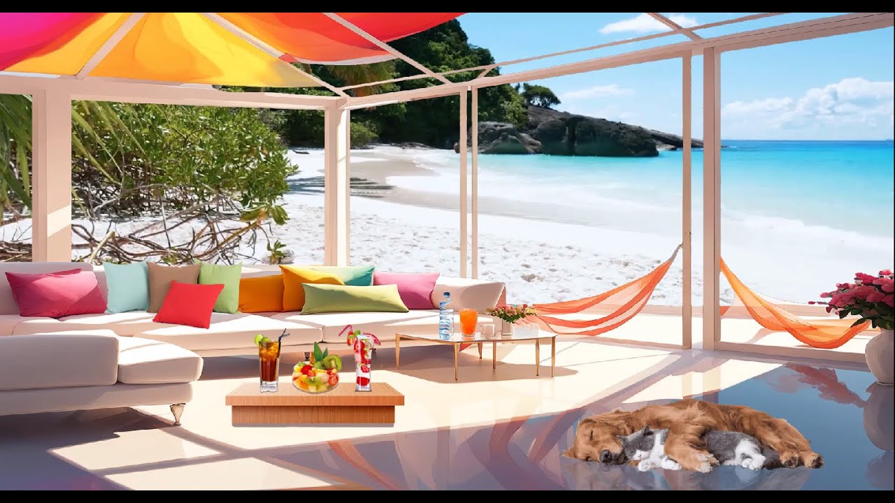 BEACH HOUSE AMBIENCE | TROPICAL NATURE SOUND | OCEAN WAVE AND SEAGULL ...