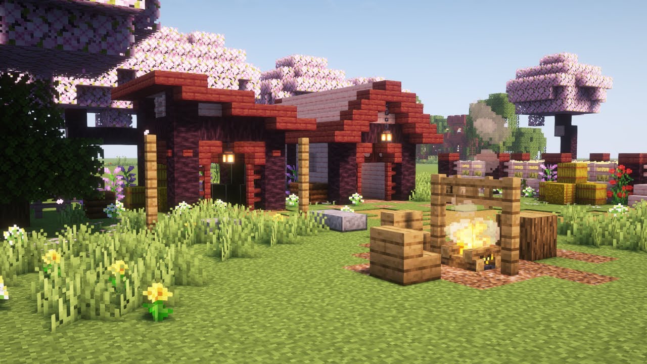 Minecraft | Building A Small Cherry Barn - YouTube