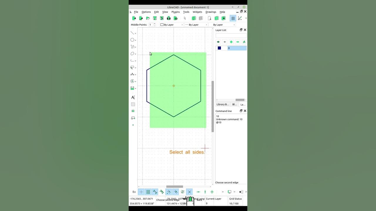 #librecad How to Create a Hexagon - LibreCAD - YouTube