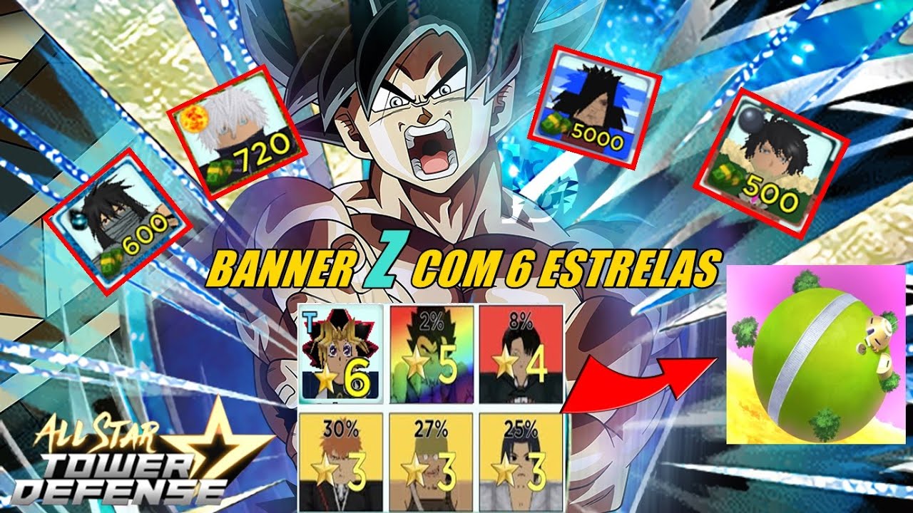 NEW CODE BANNER Z COM PERSONAGEM 6 ESTRELAS ALL STAR TOWER DEFENSE ...