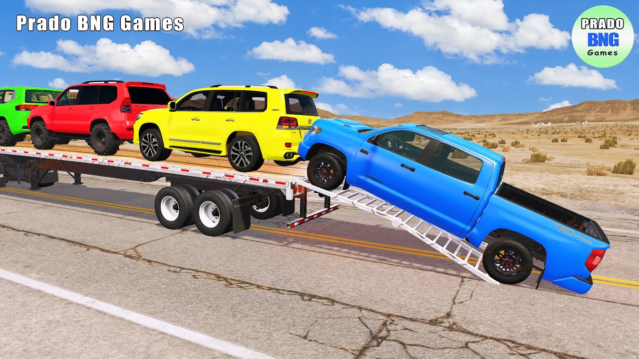 Toyota, Mercedes, Tractor, and Man Flatbed Truck vs Train – BeamNG ...