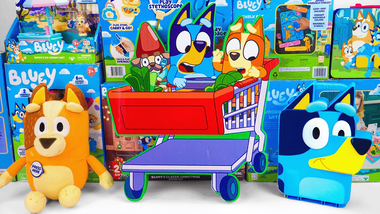 Bluey Toy Collection Unboxing Review 💙 Mystery Bluey Shopping Trolley ...