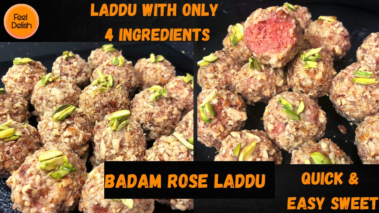 Badam Rose Laddu | Badam Laddu with 4 ingredients | Almond Laddu - YouTube